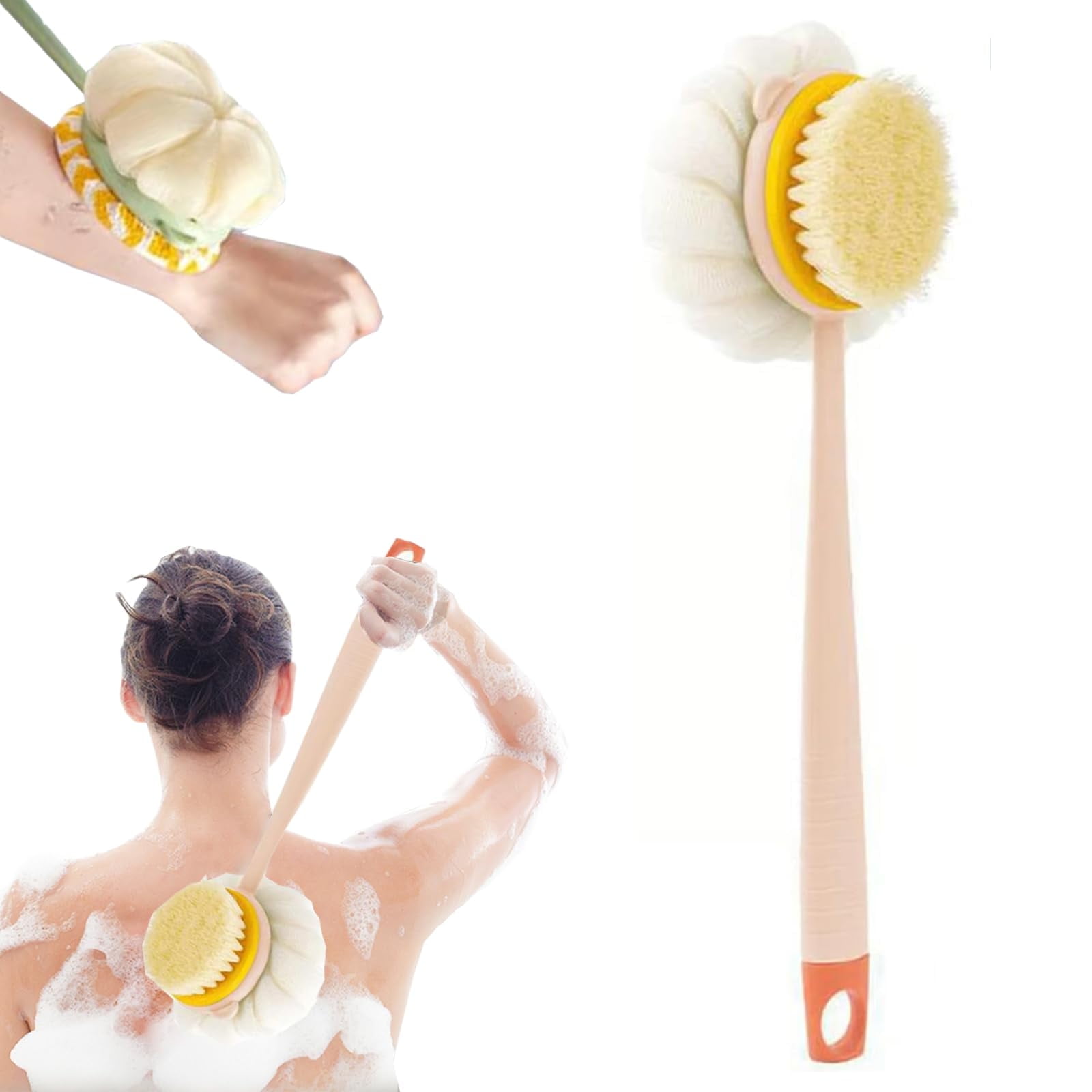 2-in-1 Bath Scrubber & Back Brush – Extra Long Handle, Shower Back ...