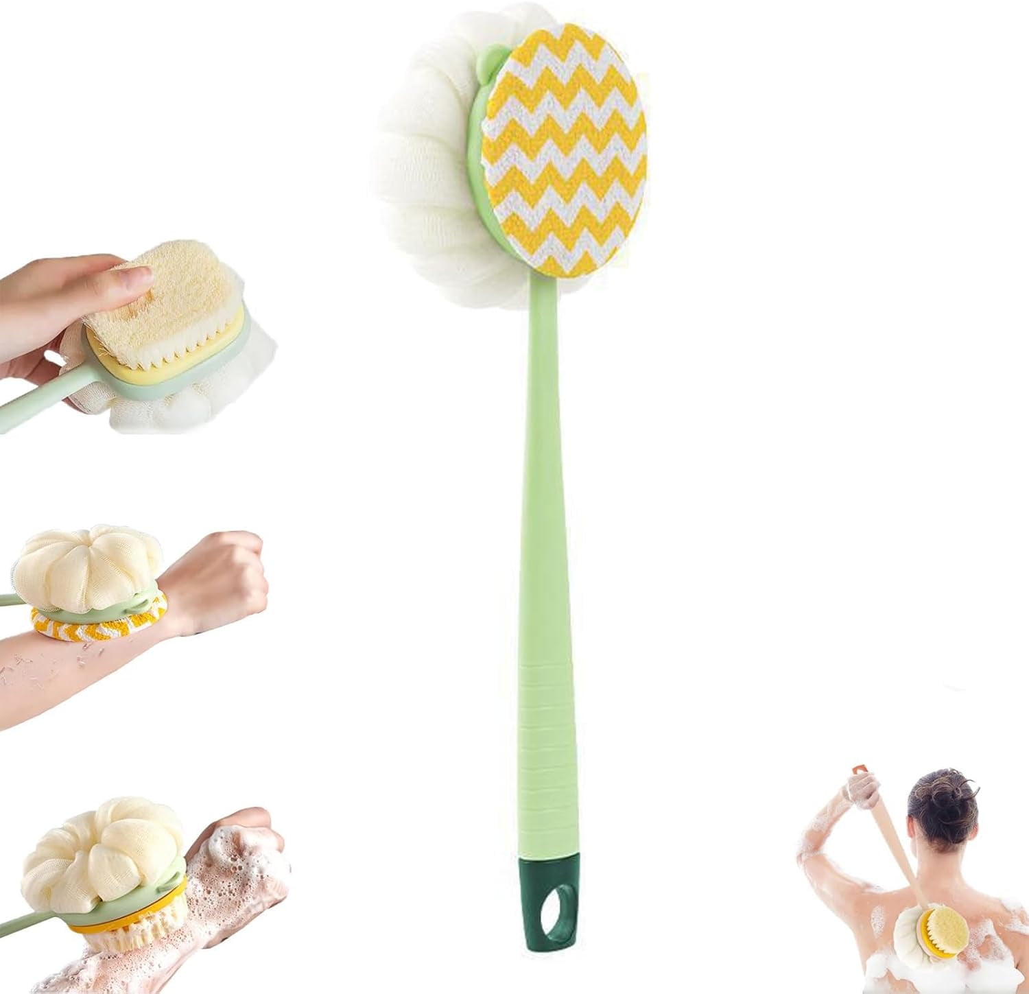 2-in-1 Bath Scrubber & Back Brush,Extra Long Handle Shower Brush with ...