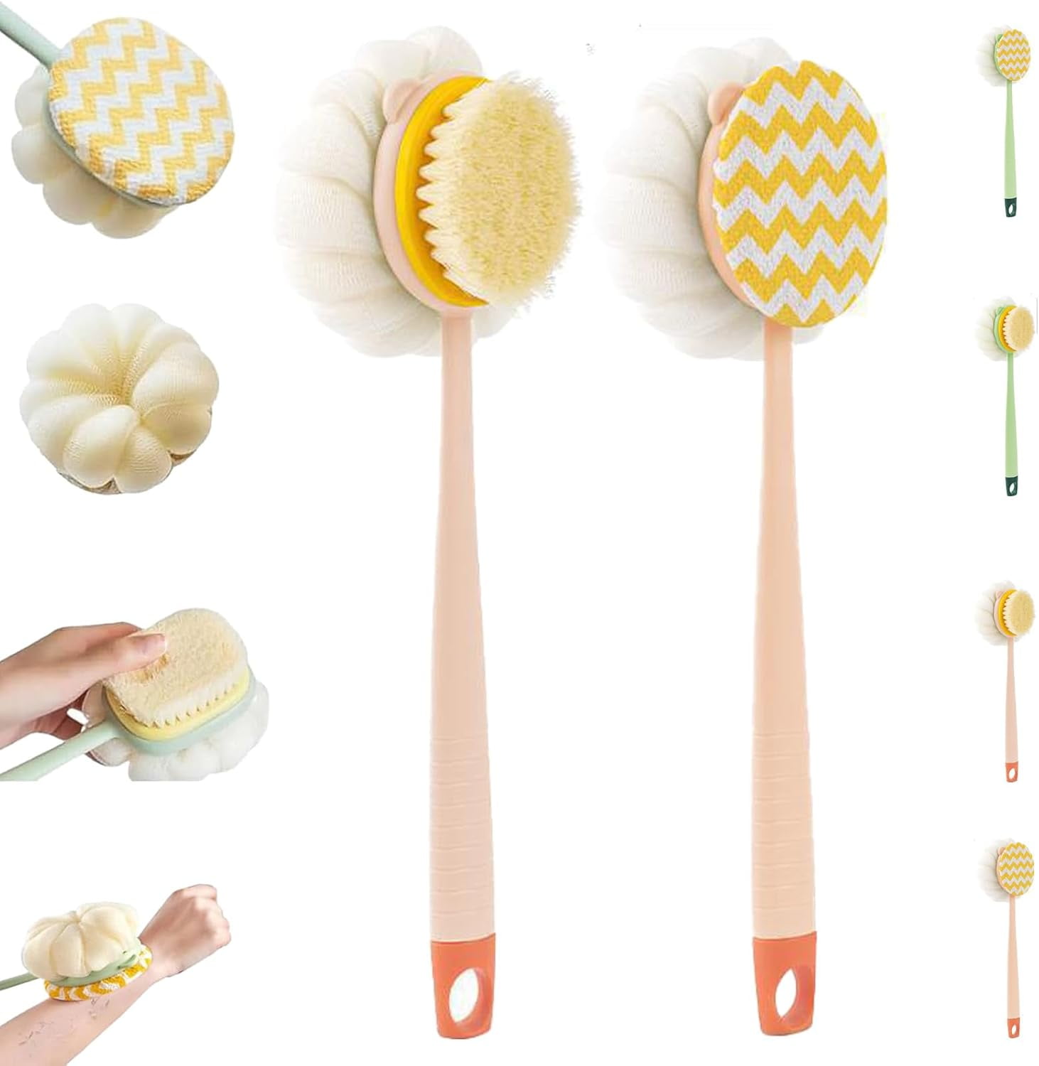 2-in-1 Bath Scrubber & Back Brush, Extra Long Handle Shower Brush, Double Sided Bath Brushs ...