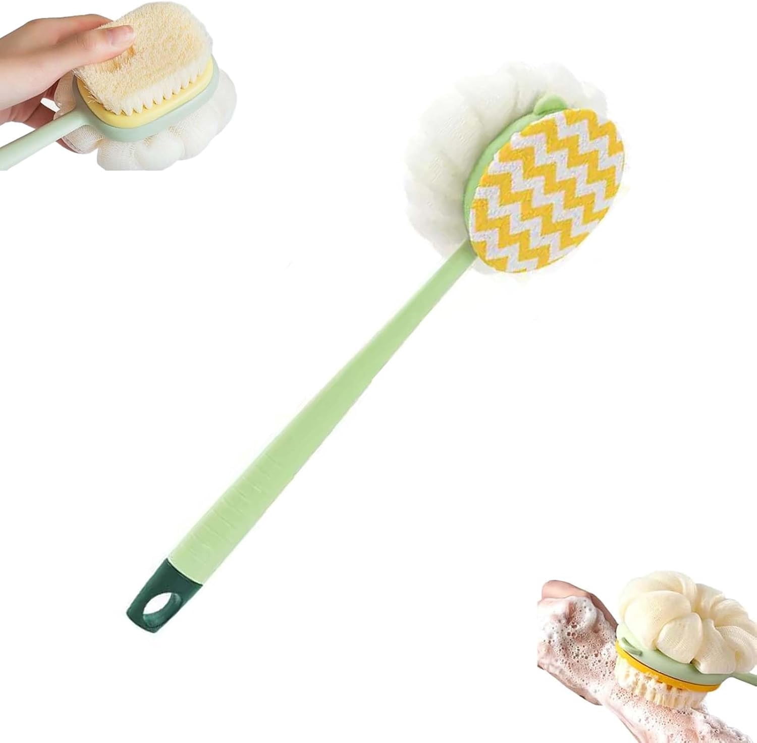 2-in-1 Bath Scrubber & Back Brush, Extra Long Handle Shower Brush with ...