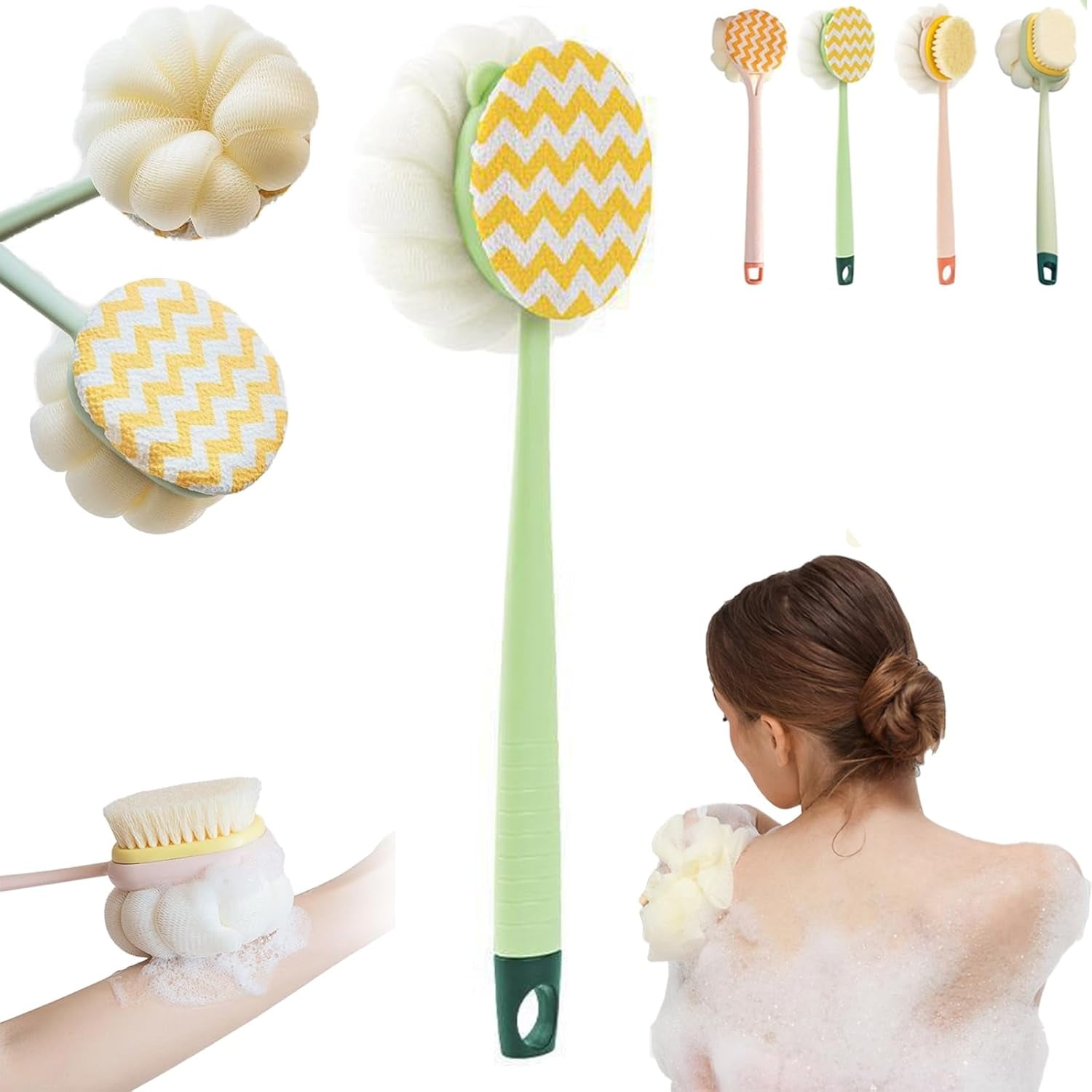 2-in-1 Bath Scrubber & Back Brush–Extra Long Handle, Soft Bristles ...