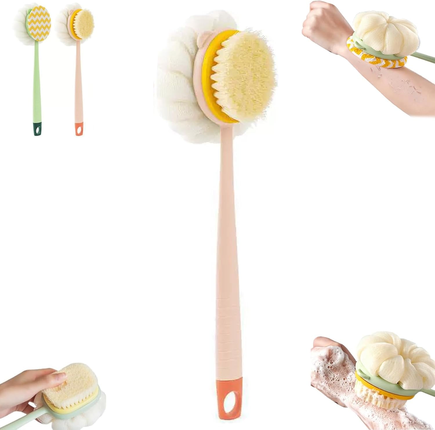2-in-1 Bath Scrubber & Back Brush – Extra Long Handle, Soft Bristles ...