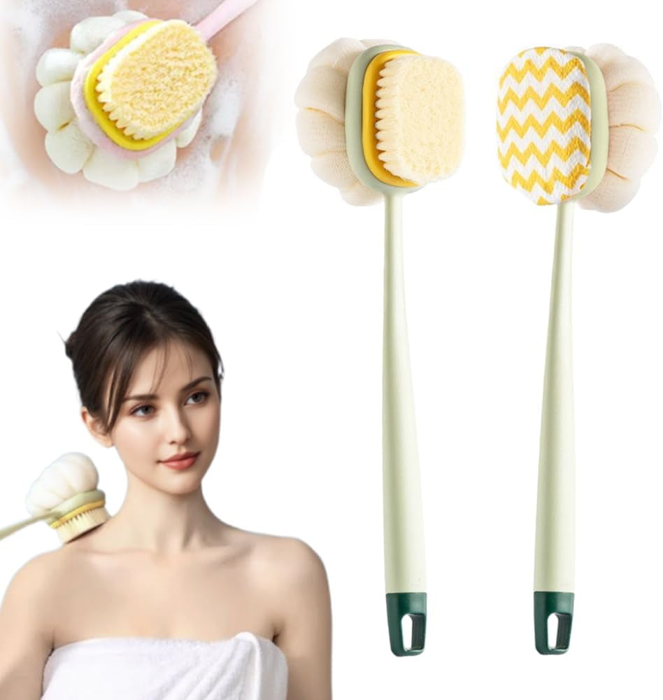 2-in-1 Bath Scrubber & Back Brush – Extra Long Handle, Soft Bristles ...