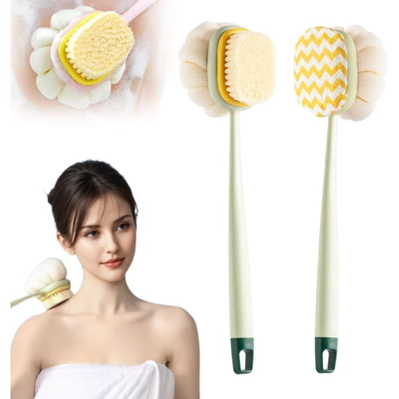 2-in-1 Bath Scrubber & Back Brush – Extra Long Handle, Soft Bristles ...
