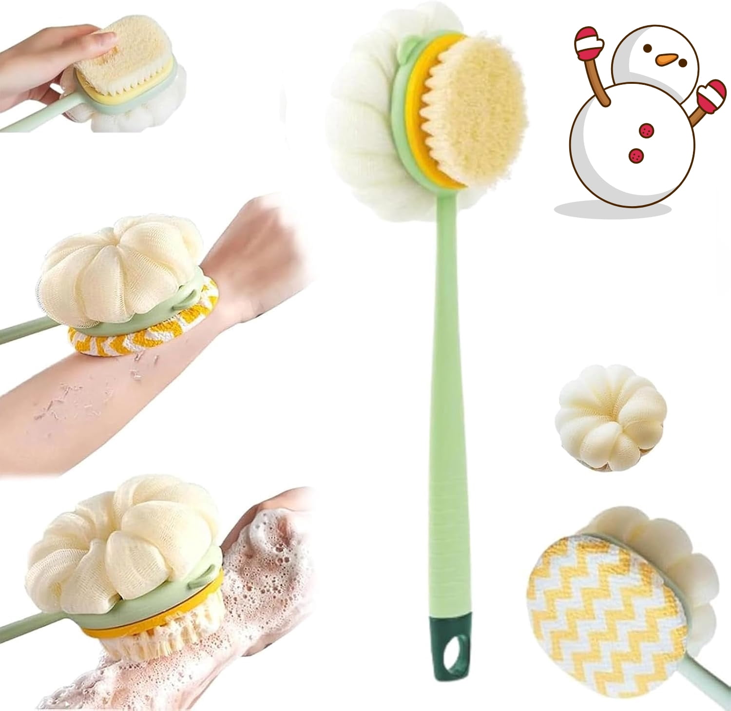 2-in-1 Bath Scrubber & Back Brush – Extra Long Handle, Soft Bristles ...