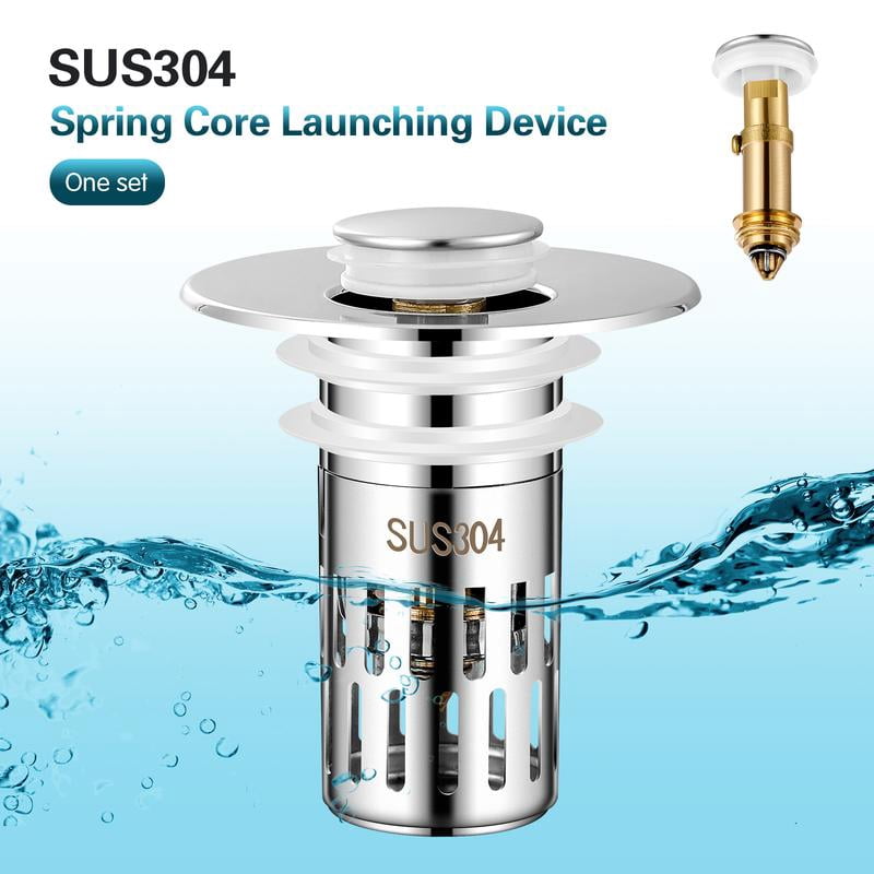 2-in-1 Bathroom Sink Stopper, Pop-up with Anti-Clog Removable Stainless ...