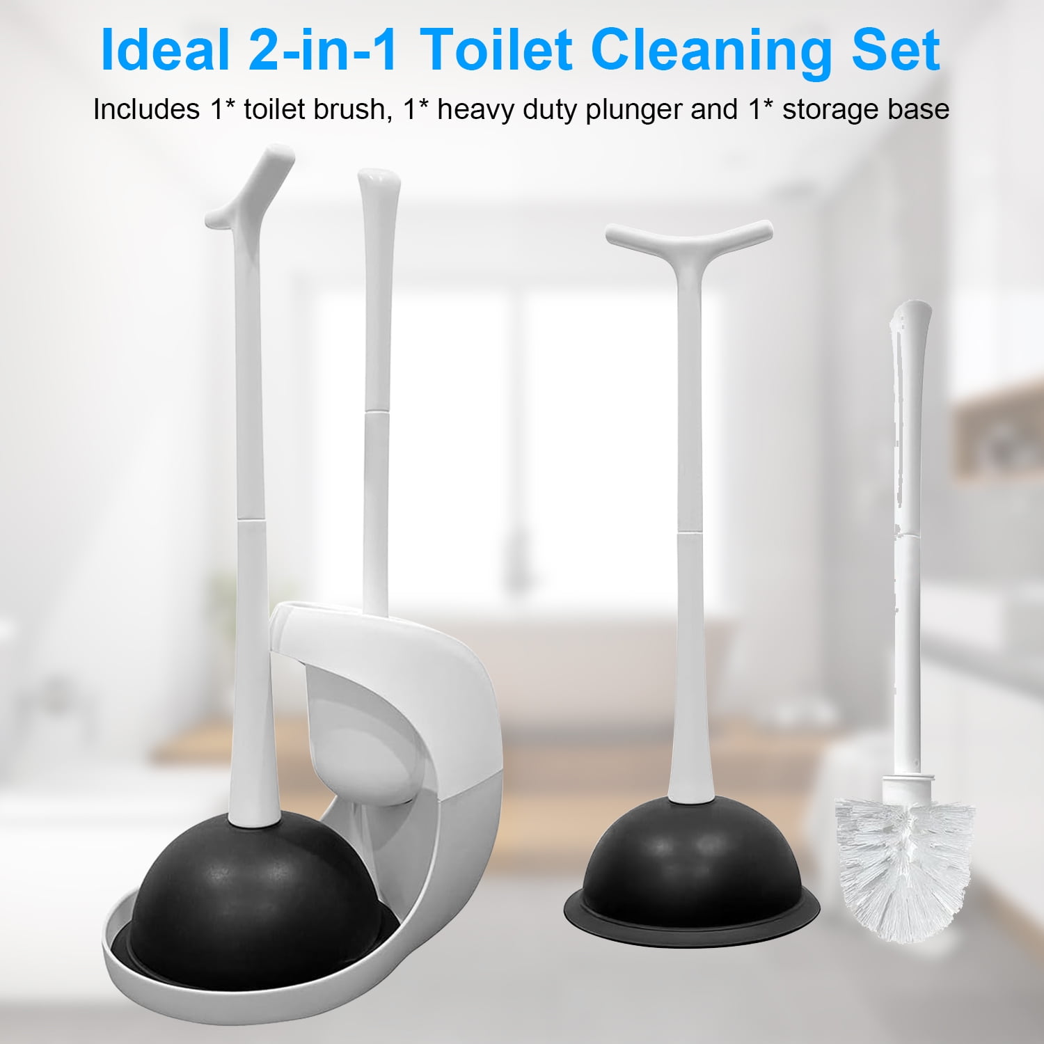 2 in 1 Bathroom Toilet Cleaning Tools Set Toilet Plunger and Brush ...
