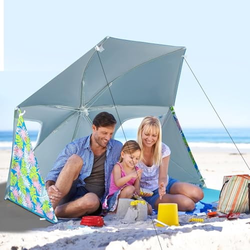 2-in-1 Beach Tent for 2-4 People, UPF 50+ with Beach Umbrella with Roll ...