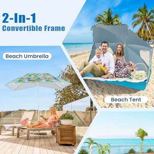 2-in-1 Beach Tent for 2-4 People, UPF 50+ with Beach Umbrella with Roll ...