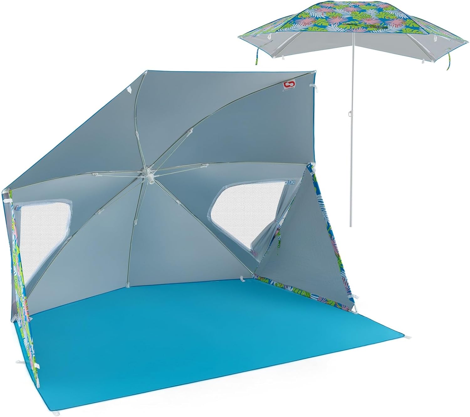 2-in-1 Beach Tent for 2-4 People, UPF 50+ with Beach Umbrella with Roll ...