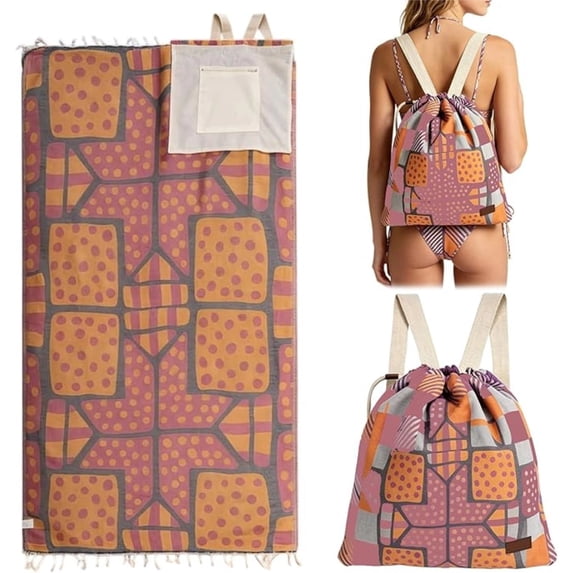 2-in-1 Beach Towel Bag & Convertible Backpack, Oversized Microfiber ...