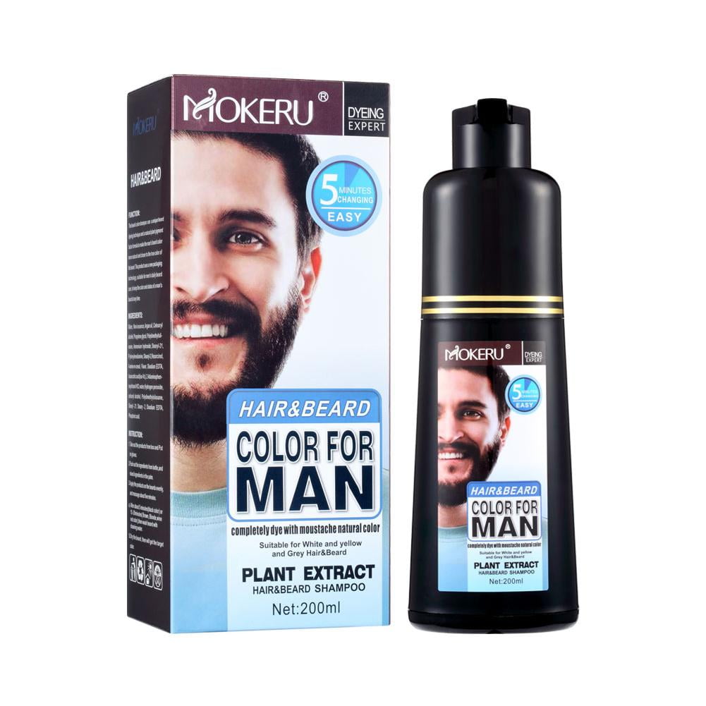 2 In 1 Beard Mustache Natural Men Hair Color Shampoo Permanent Black Dye