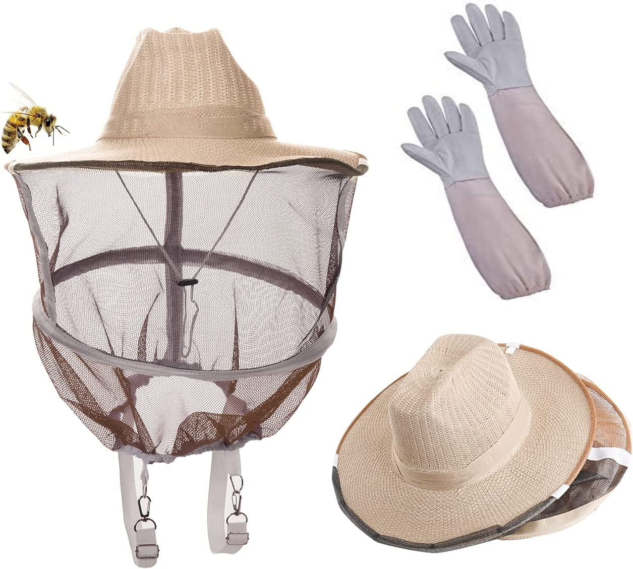 2 in 1 Beekeeping Beekeeper hat and bee Gloves Insect Bug Mosquito ...
