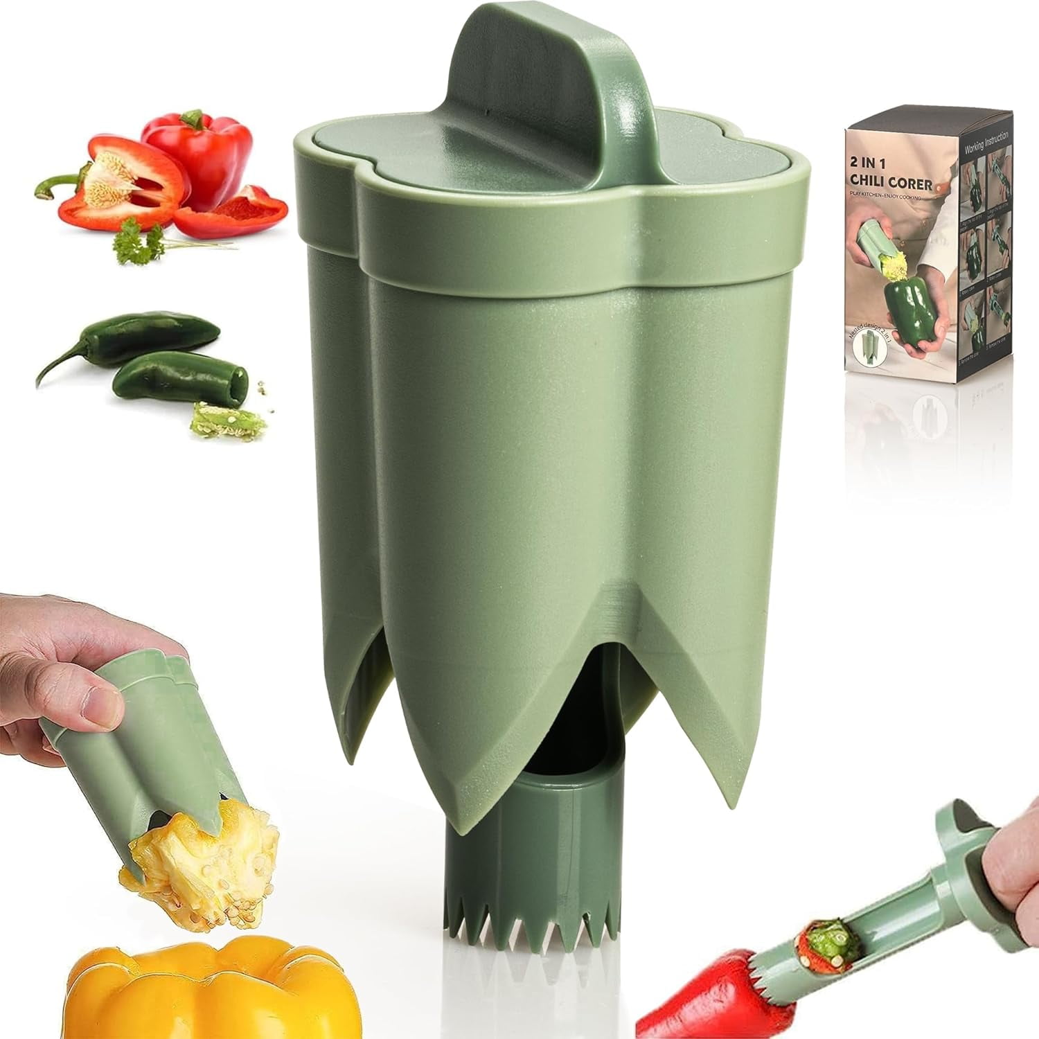 2 in 1 Bell Pepper Cutter & Seed Remover Tool – Say Goodbye to Messy Prep! Quick & Efficient ...