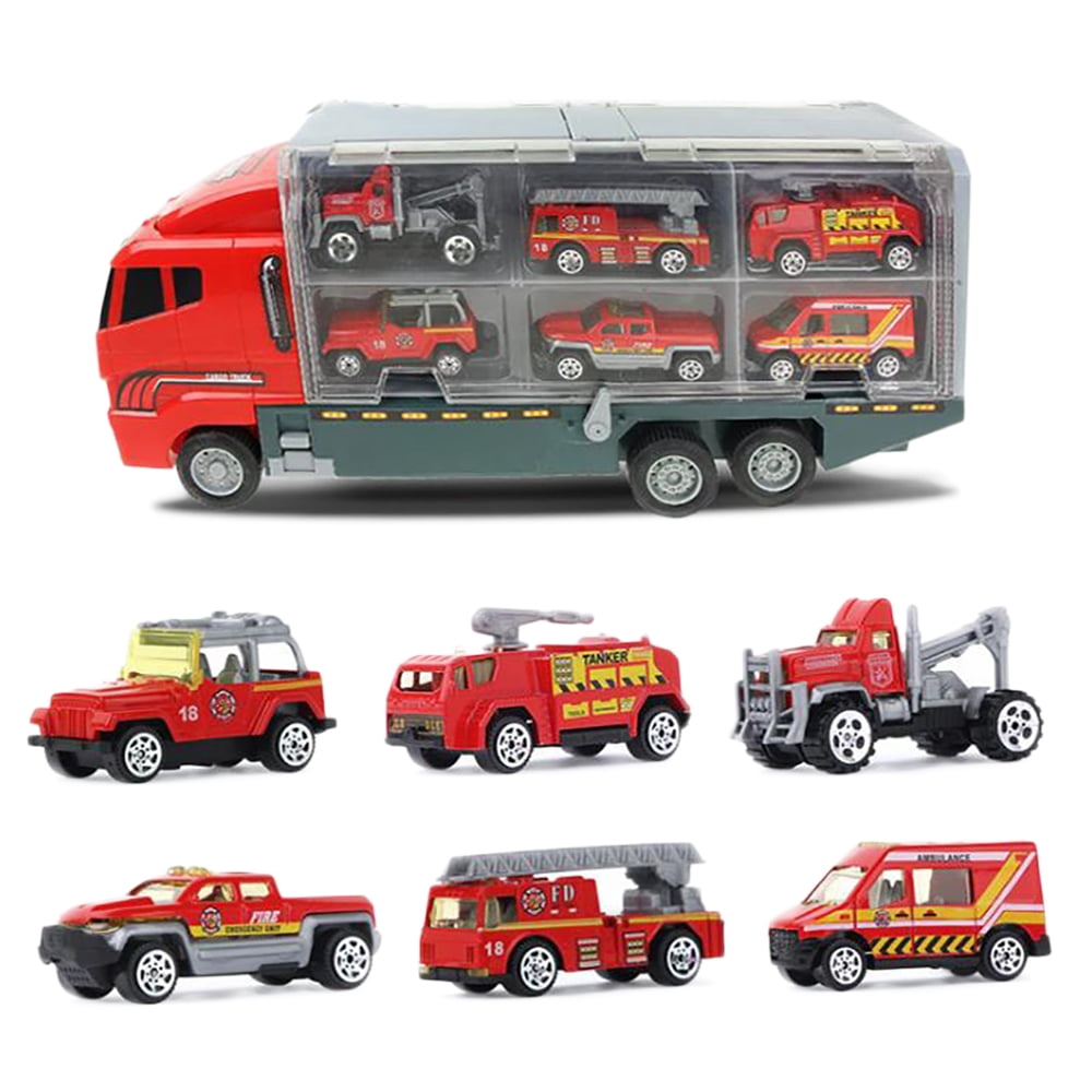 2 in 1 Big Truck Toy 6pcs Mini Alloy Diecast Car Model 1:64 Scale Toys ...