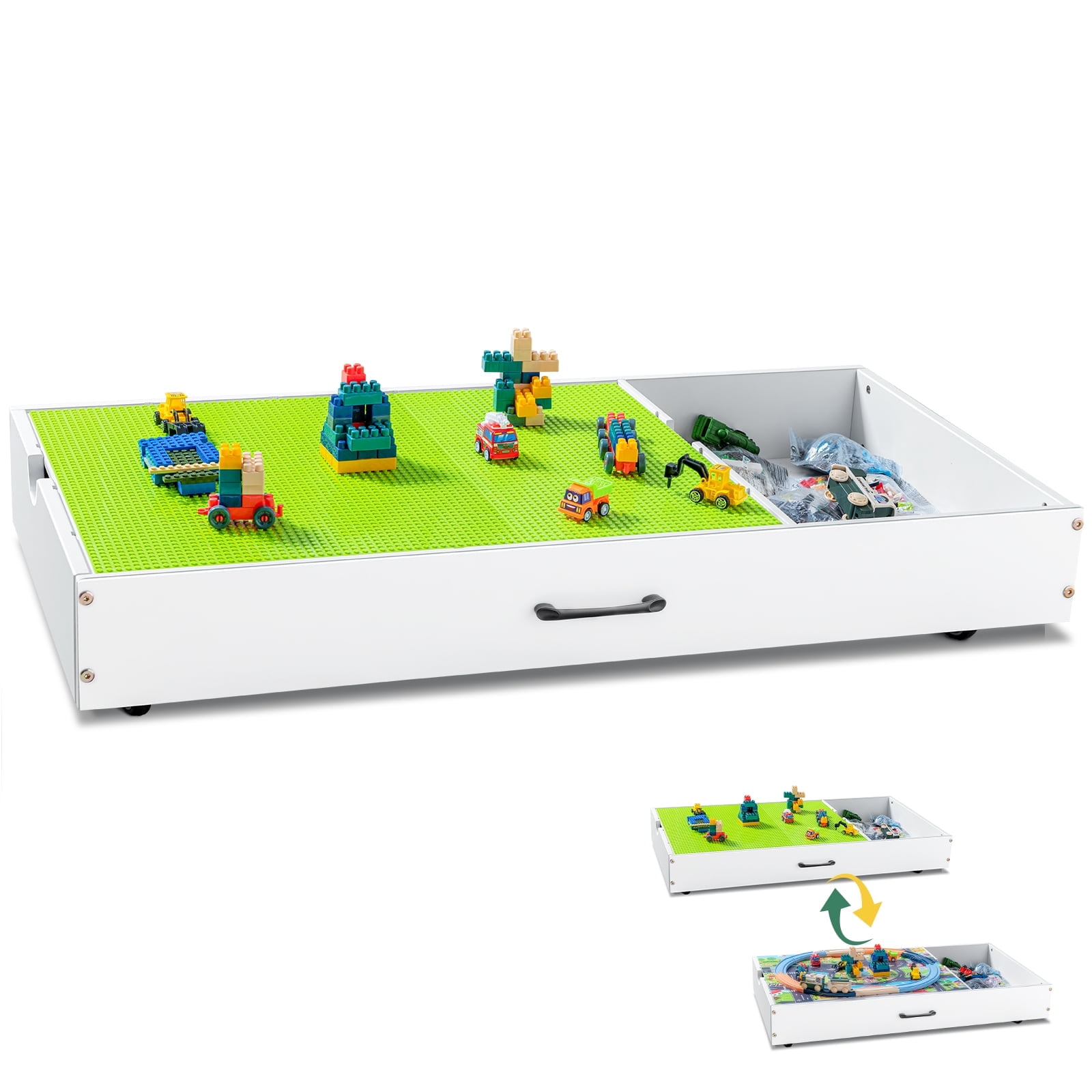 2 in 1 Kid Activity Table with Large Storage, Construction Play Table ...