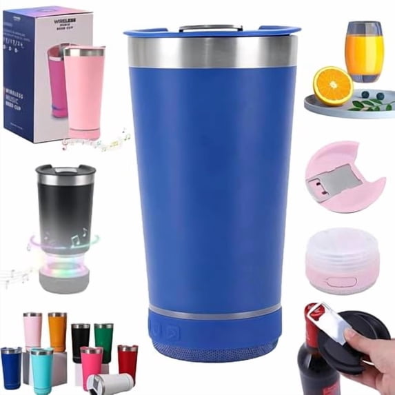 2-in-1 Bluetooth Speaker Beer Mug with Bottle Opener, 16oz Double Wall ...
