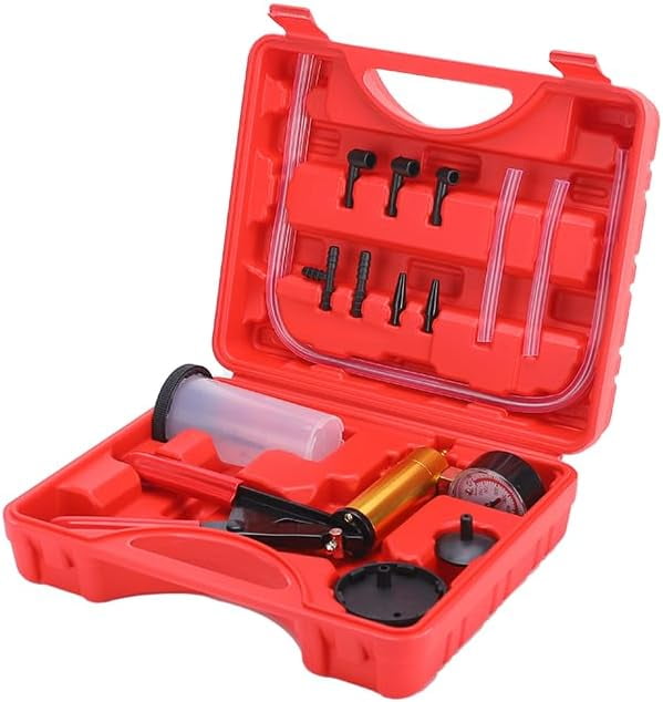 2 in 1 Brake Bleeder Kit with Hand Vacuum Pump with Gauge Adapters ...