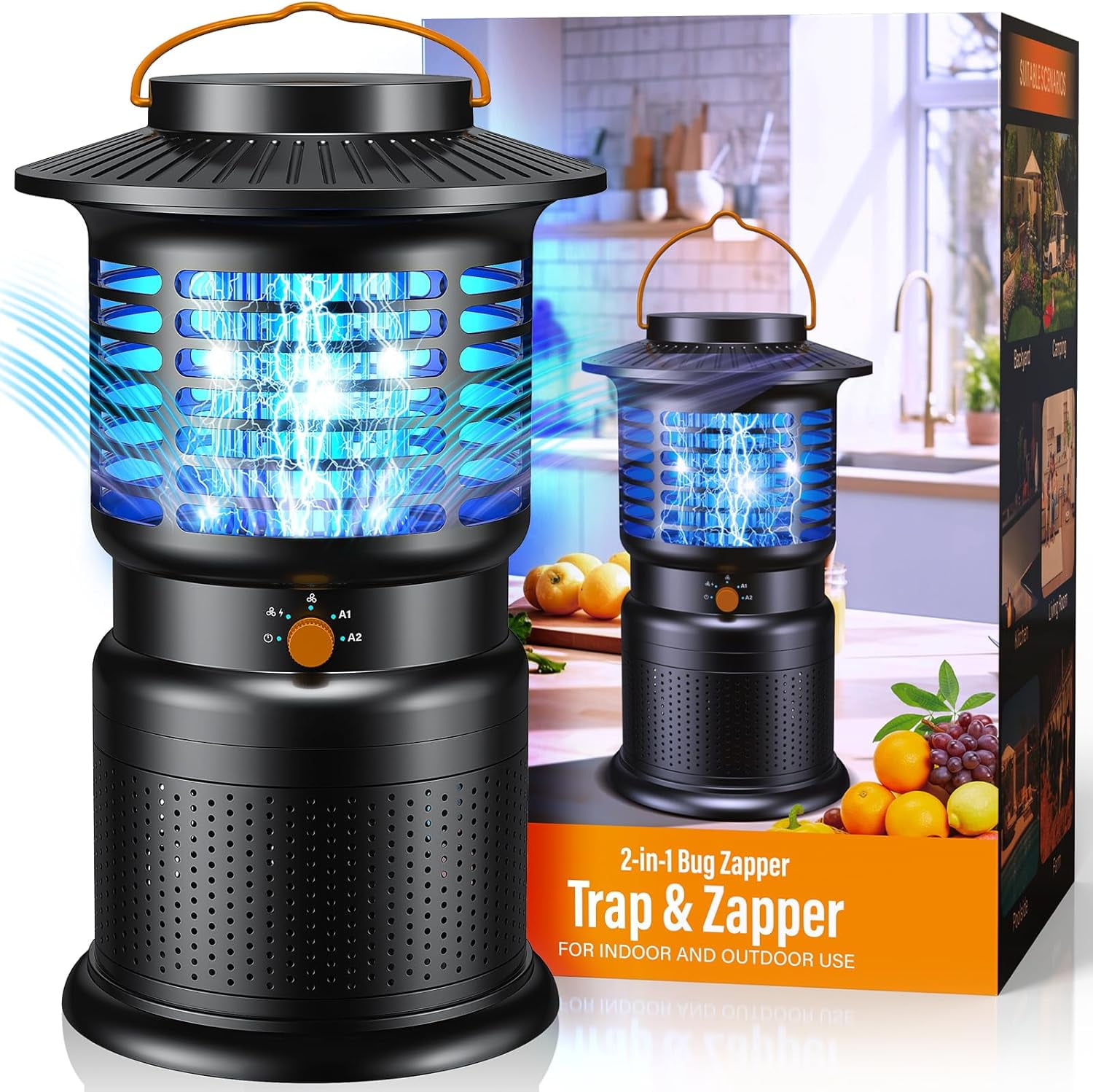 2-in-1 Bug Zapper Outdoor with Fan Suction, Effective Mosquito Trap ...