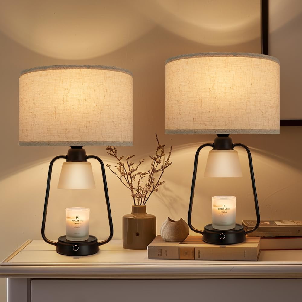 2-in-1 Candle Warmer Table Lamp, 20" Dimmable Bedside Lamp with Timer ...