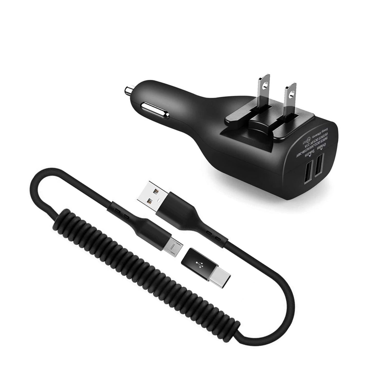 2-in-1 Car Home Charger Coiled USB Cable for Motorola Moto G Stylus 5G ...