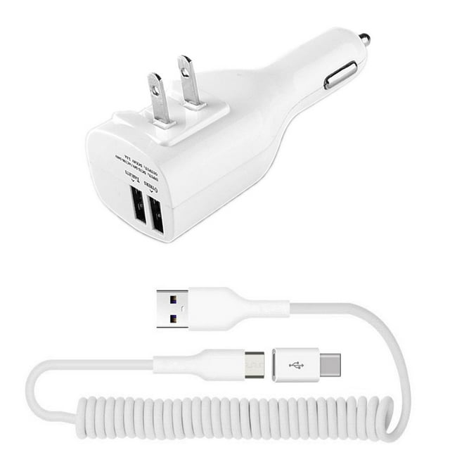 2-in-1 Car Home Charger for Samsung Galaxy A71/A51/A21/A11 - Coiled USB ...