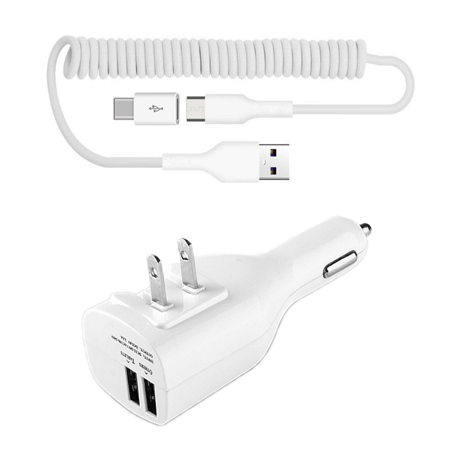 2-in-1 Car Home Charger for TCL NxtPaper 11/Tab 11 - Coiled USB Cable ...