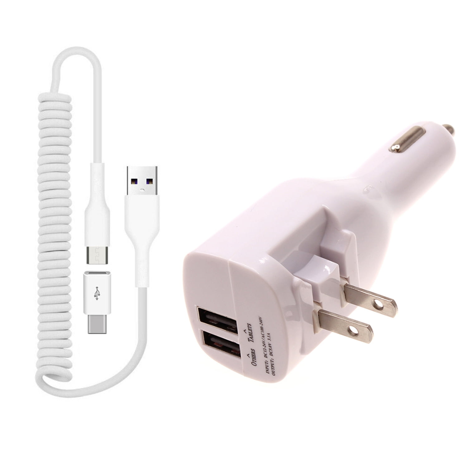 2-in-1 Car Home Charger for Google Pixel 8/7/6/Pro/7a Phones - Coiled ...