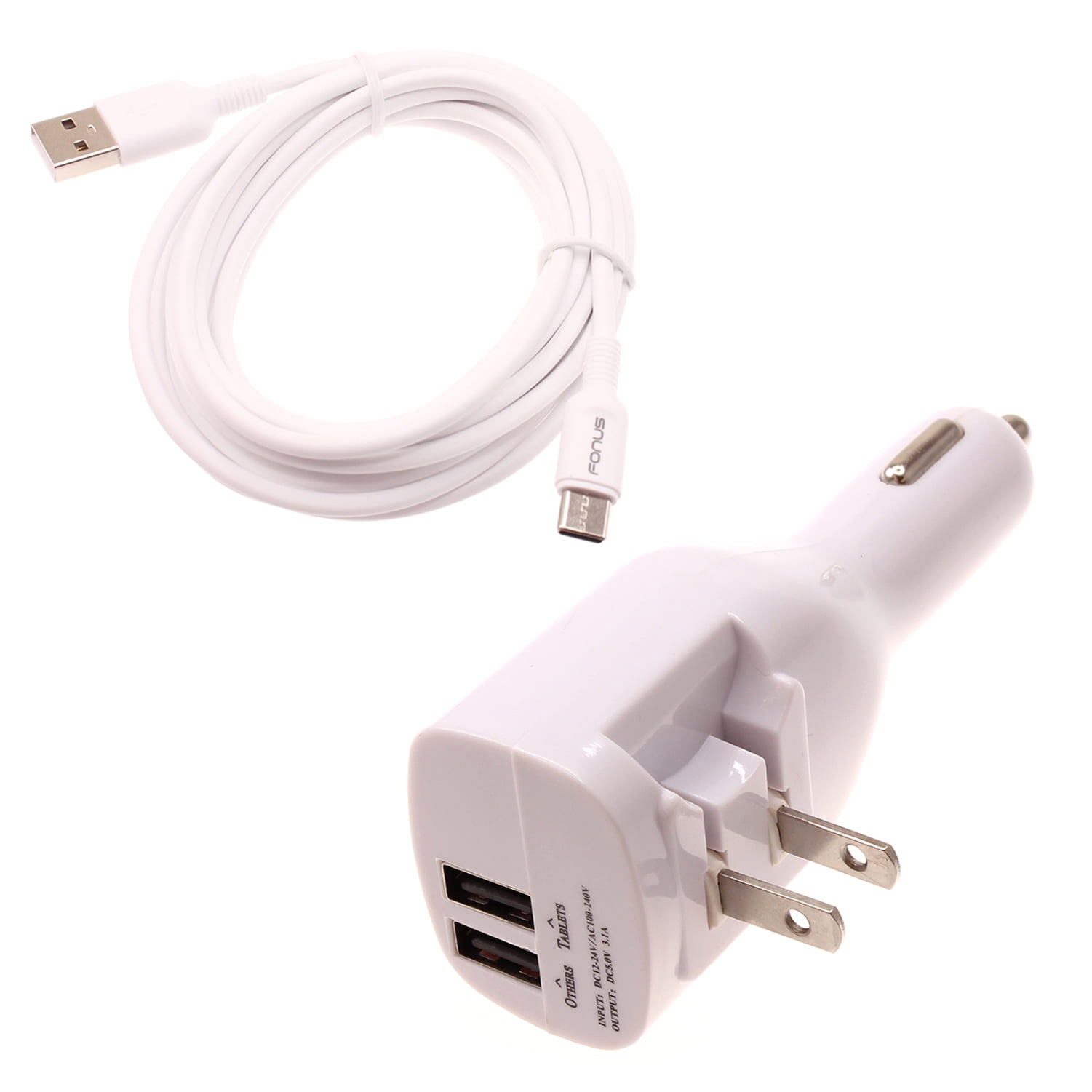 2-in-1 Car Home Charger for TCL ION X - 6ft Long USB-C Cable TYPE-C ...