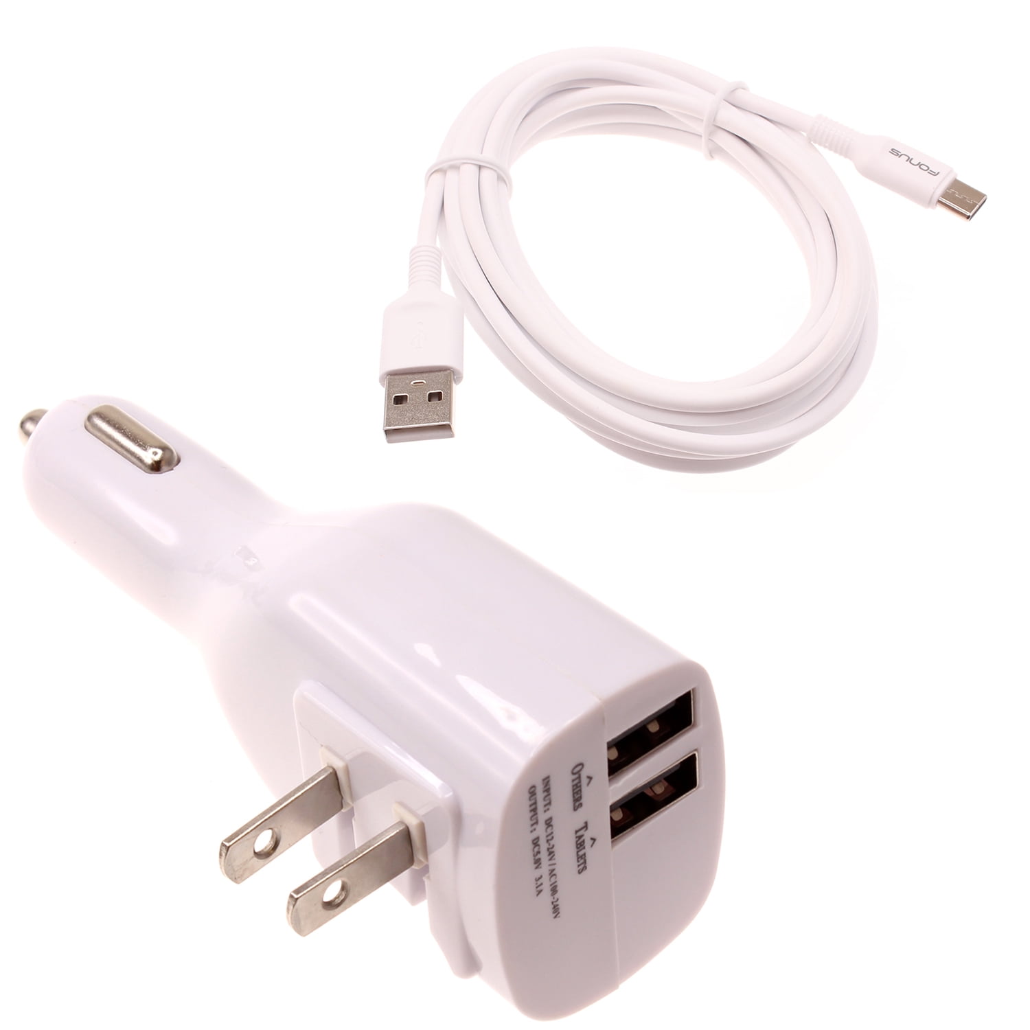 2-in-1 Car Home Charger for TCL NxtPaper 11/Tab 11 - 6ft Long USB-C ...