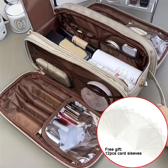 2-in-1 Card Holder & Large Capacity Cosmetic Bag, Tri-Fold Travel ...
