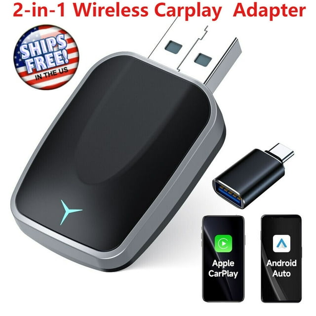 2-in-1 Carplay Wireless Adapter Android Auto Plug&Play Connect USB ...