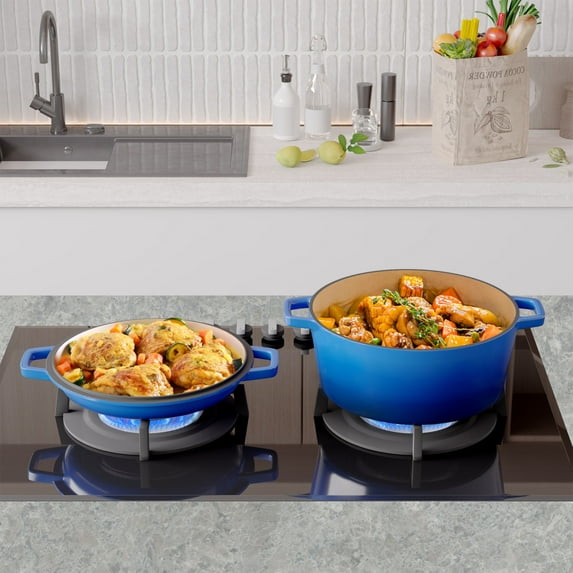 2-in-1 Cast Iron Dutch Oven Pot, Enameled Pots with Lid for Bread ...