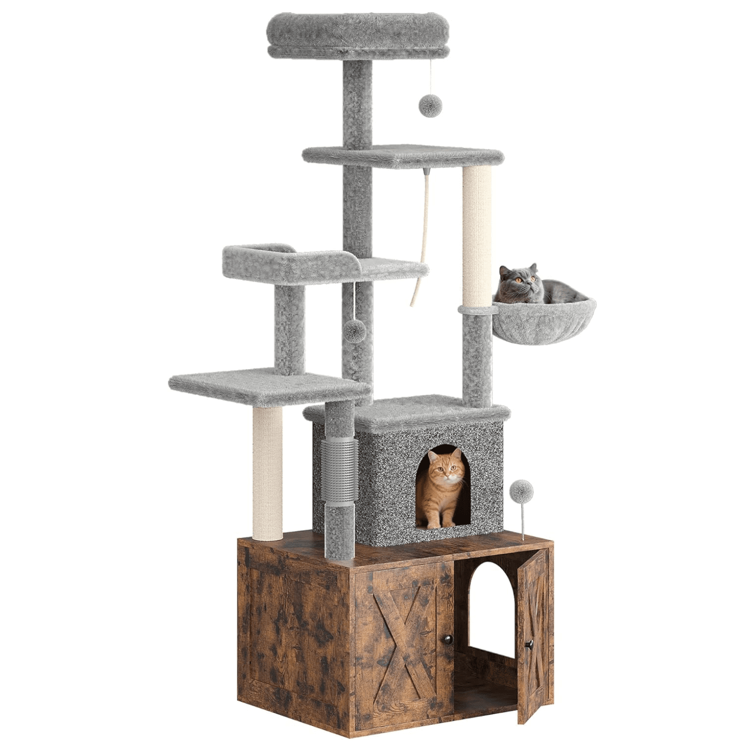 2-in-1 Cat Tree with Hidden Litter Box Enclosure Modern Wooden Cat ...