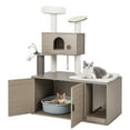 Gymax Cat Tree with Litter Box Enclosure 2-in-1 Modern Cat Tower with ...