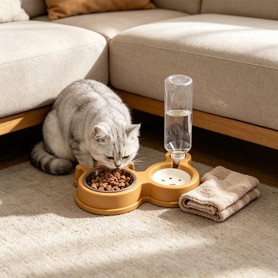 2 in 1 Cat and Dog Bowl Feeder with Double Food and Water Bowls, Non ...