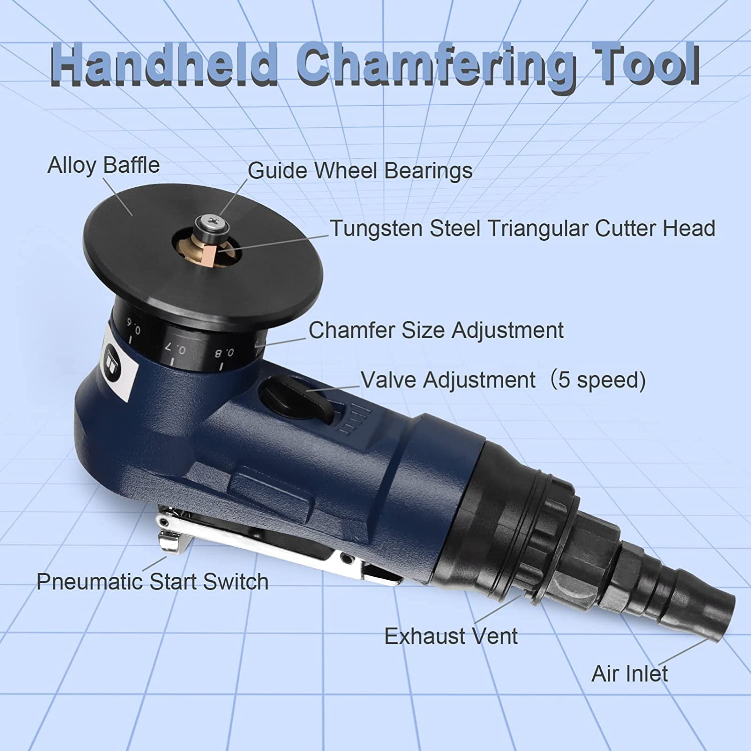 2 in 1 Chamfer Tool, Pneumatic Handheld with 45° Beveling for Metal ...