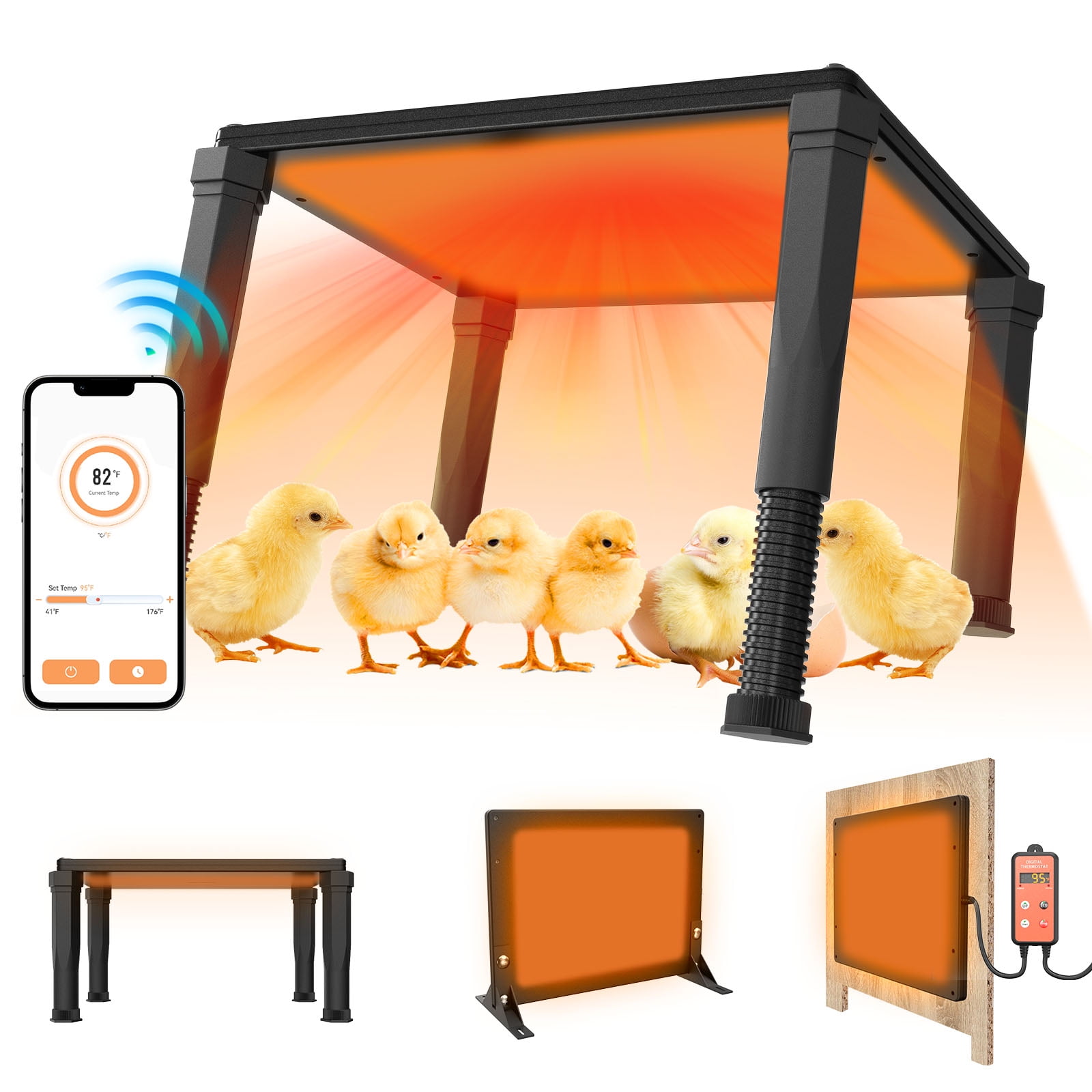 2-in-1 Chicken Coop Heater with Thermostat & WiFi APP, 120W Radiant ...