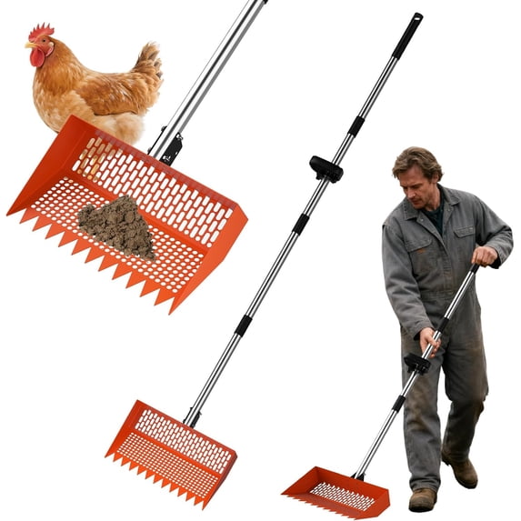 2-in-1 Chicken Poop Scooper & Chicken Coop Rake, Adjustable Stainless ...