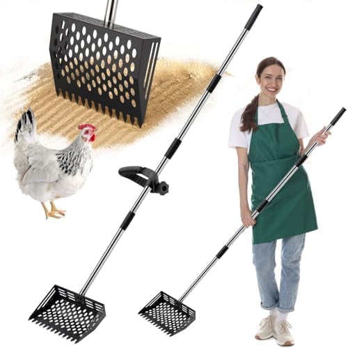 2-in-1 Chicken Poop Scooper & Rake, 10" Metal Coop Shovel, Sand Sifting ...