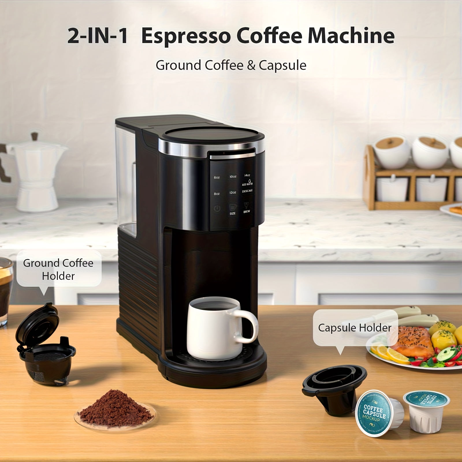 2-in-1 Coffee Machine for Ground Coffee & Pods | 6-14oz Brew Sizes ...
