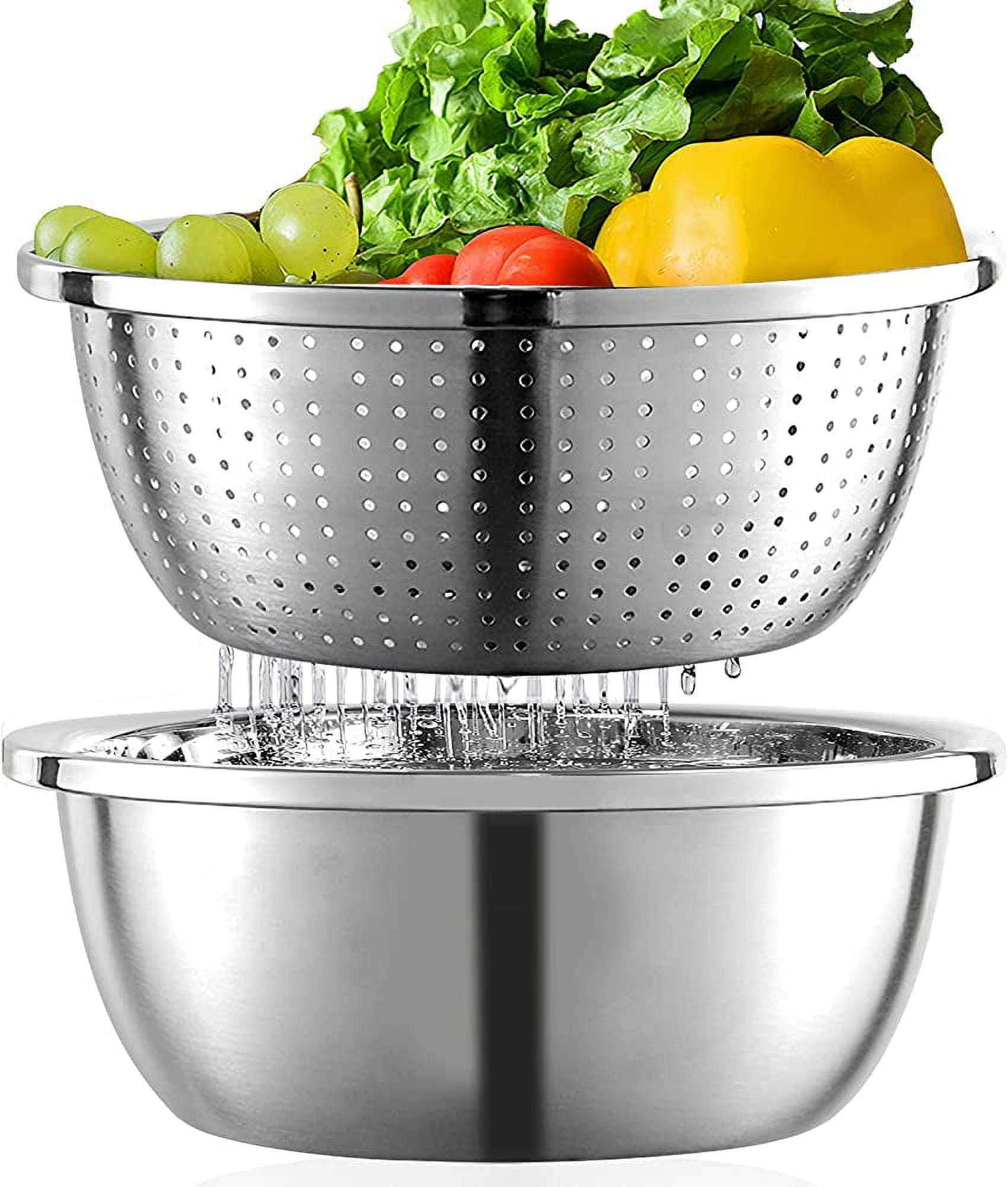 2 in 1 Colander with 26cm Stainless Steel Bowl, Colander Drain Basket ...