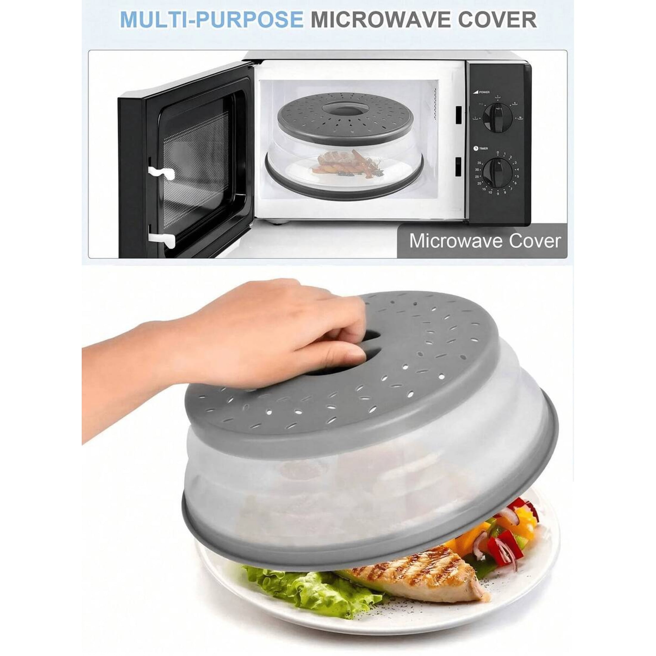 2-in-1 Collapsible Microwave Splash Guard & Food Cover - Heat-Resistant ...