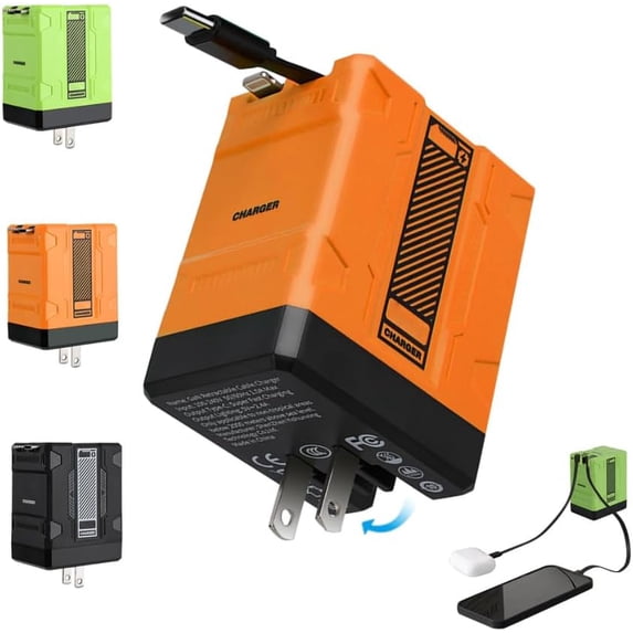 2 in 1 Compatible 120w Fast Charger, New Retractable Foldable Wall Plug ...
