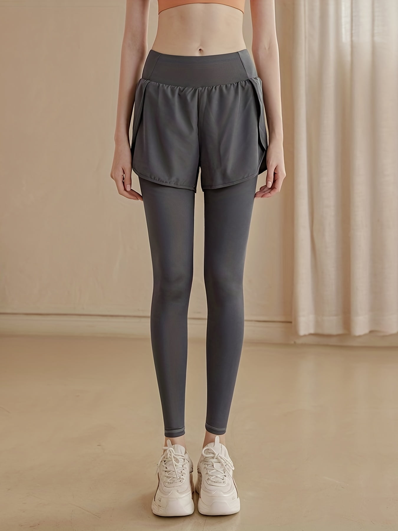 2-in-1 Compression Yoga Leggings High Waist for Women - Moisture ...