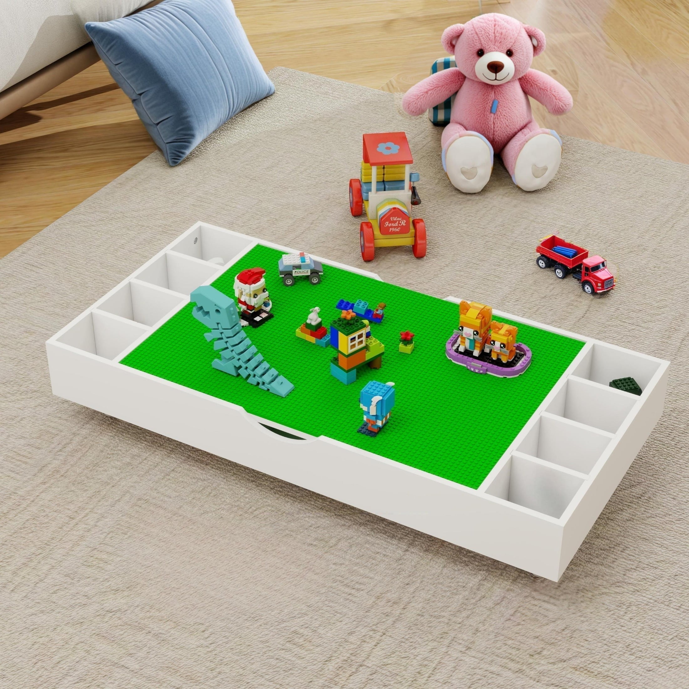 2 in 1 Construction Play Table, Rollaway Kids Activity Table & Toy ...