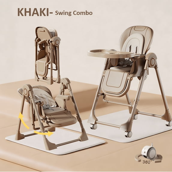 2-in-1 Convertible Baby High Chair & Swing Combo, Height Adjustable ...