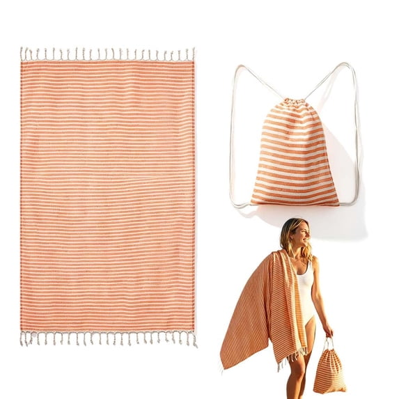 2-in-1 Convertible Beach Towel Bag, Stripe Tassel Beach Sand-Repelling ...