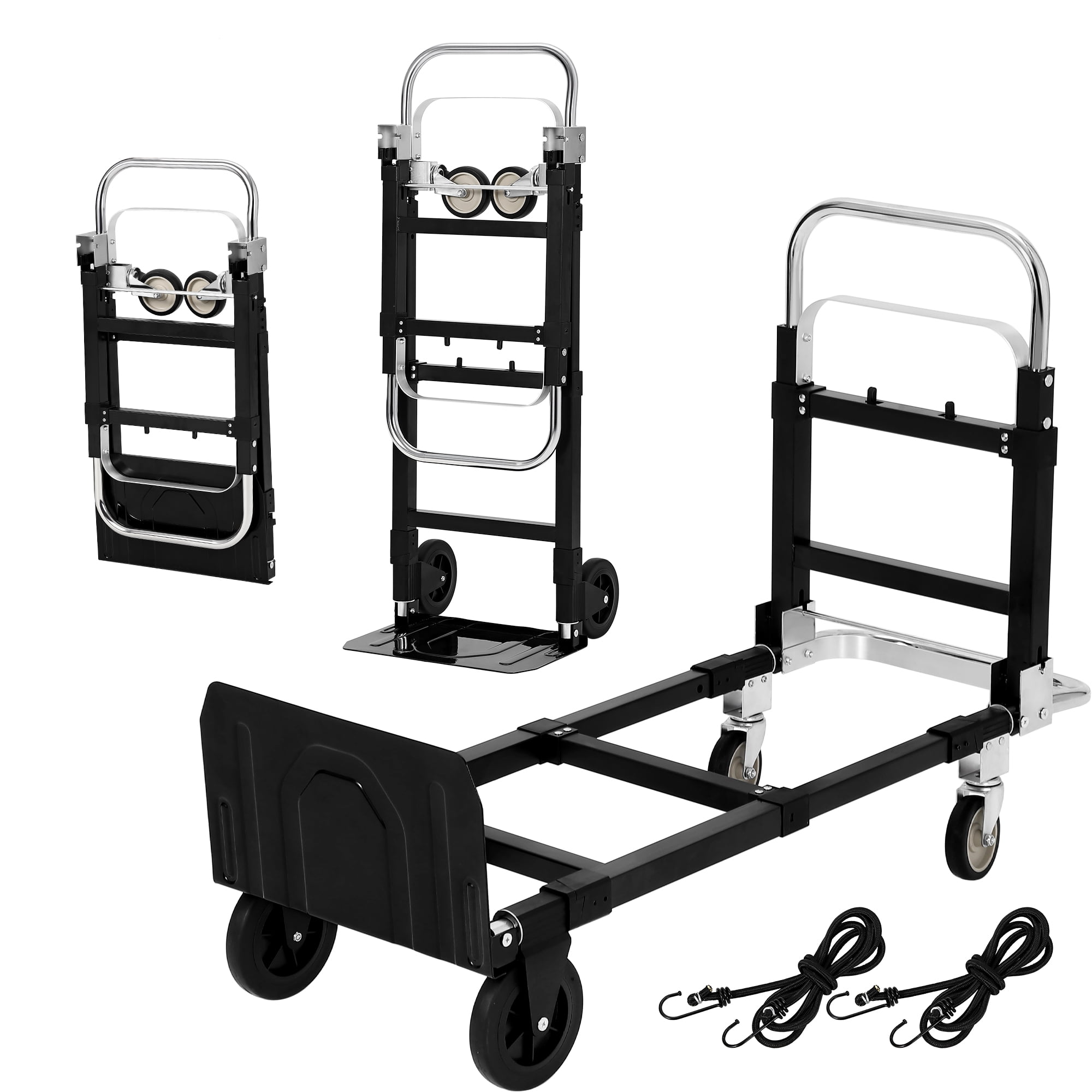 2-in-1 Convertible Hand Truck Dolly, 220lbs Load Capacity Folding Cart with Wheels, Elastic ...