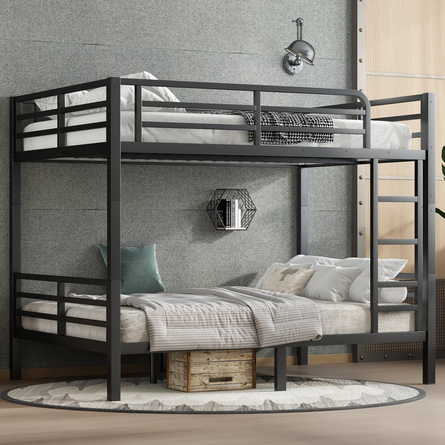 2-in-1 Convertible Metal Bunk Bed Full over Full with Safety Guardrails ...